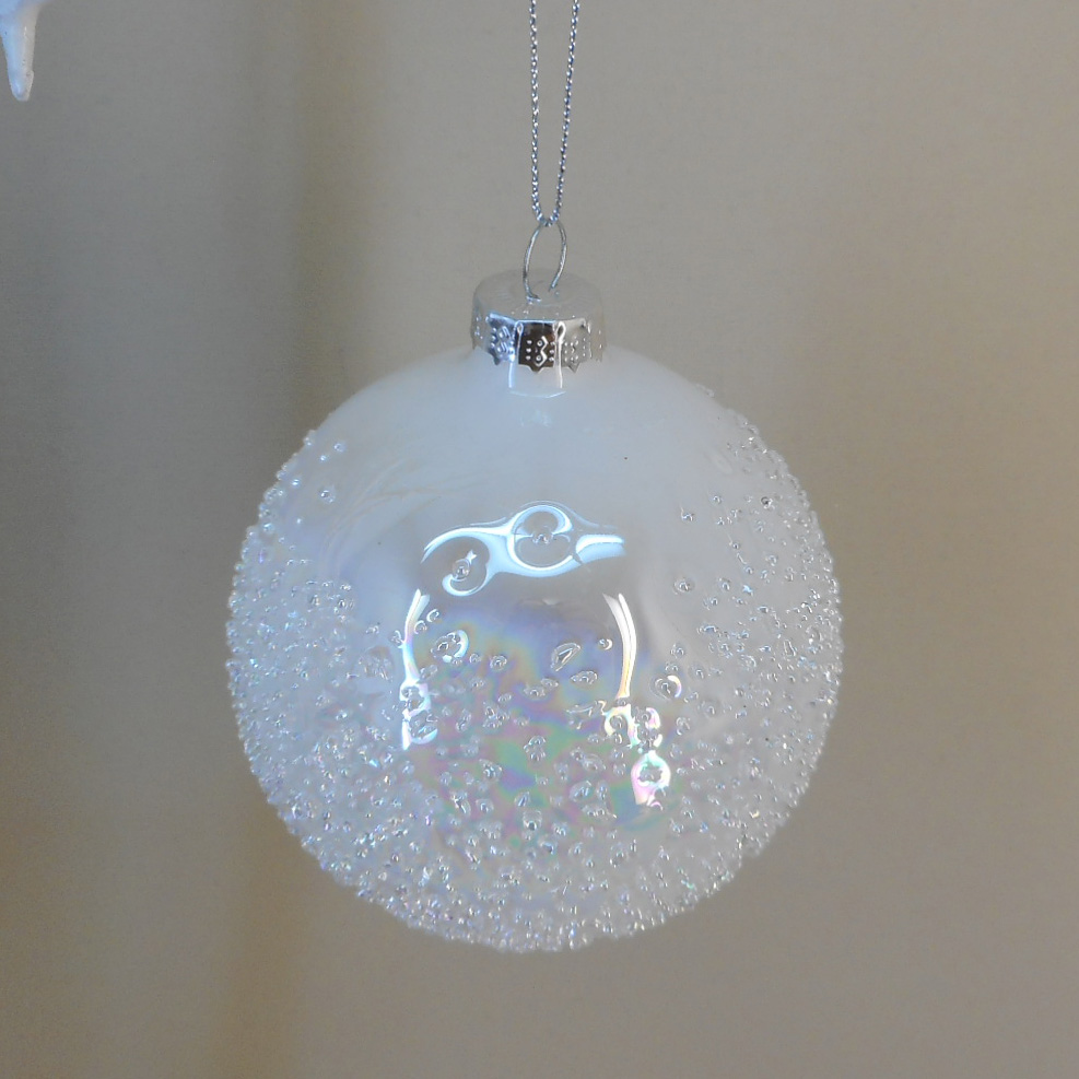 80mm Glass Christmas Baubles White Iridescent Christmas Decorations